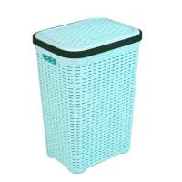 Cos de Rufe STERK, 46x36x51 cm, cu Capac, Rattan Turcoaz - Plasa Umbrire