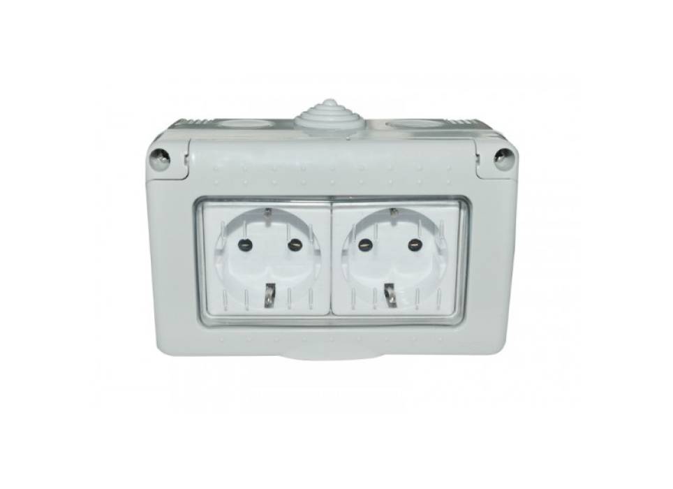 Priza Modulara Dubla cu capac, Antigron, 16A, IP55